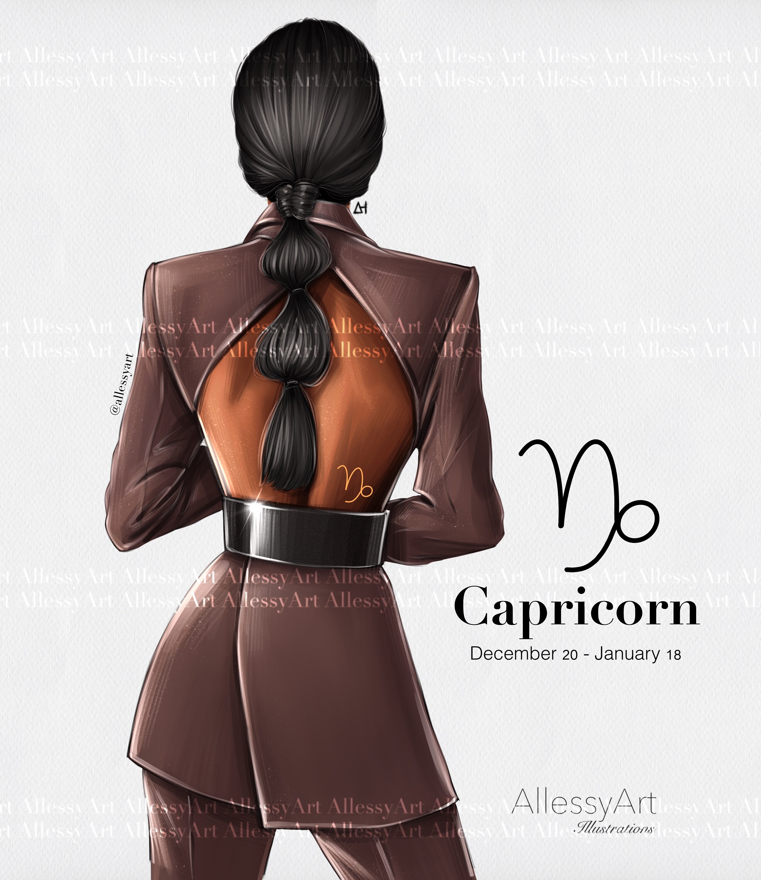 Horoscope Illustration Instant Download, Capricorn Zodiac Sign Drawing ...