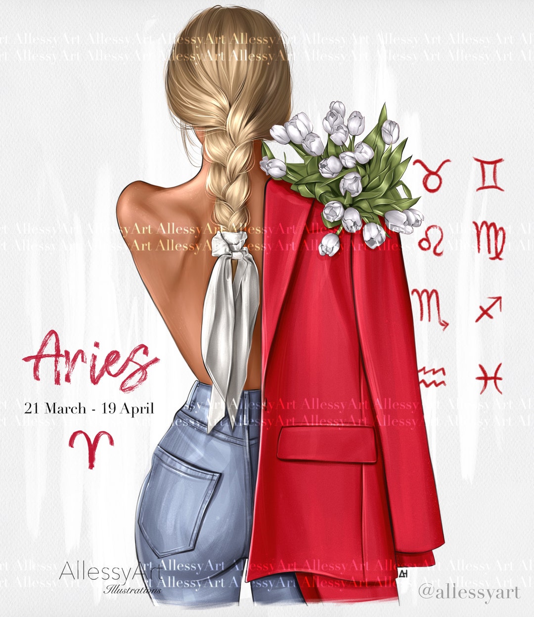 Horoscope Illustration Instant Download, Aries Zodiac Sign Drawing ...