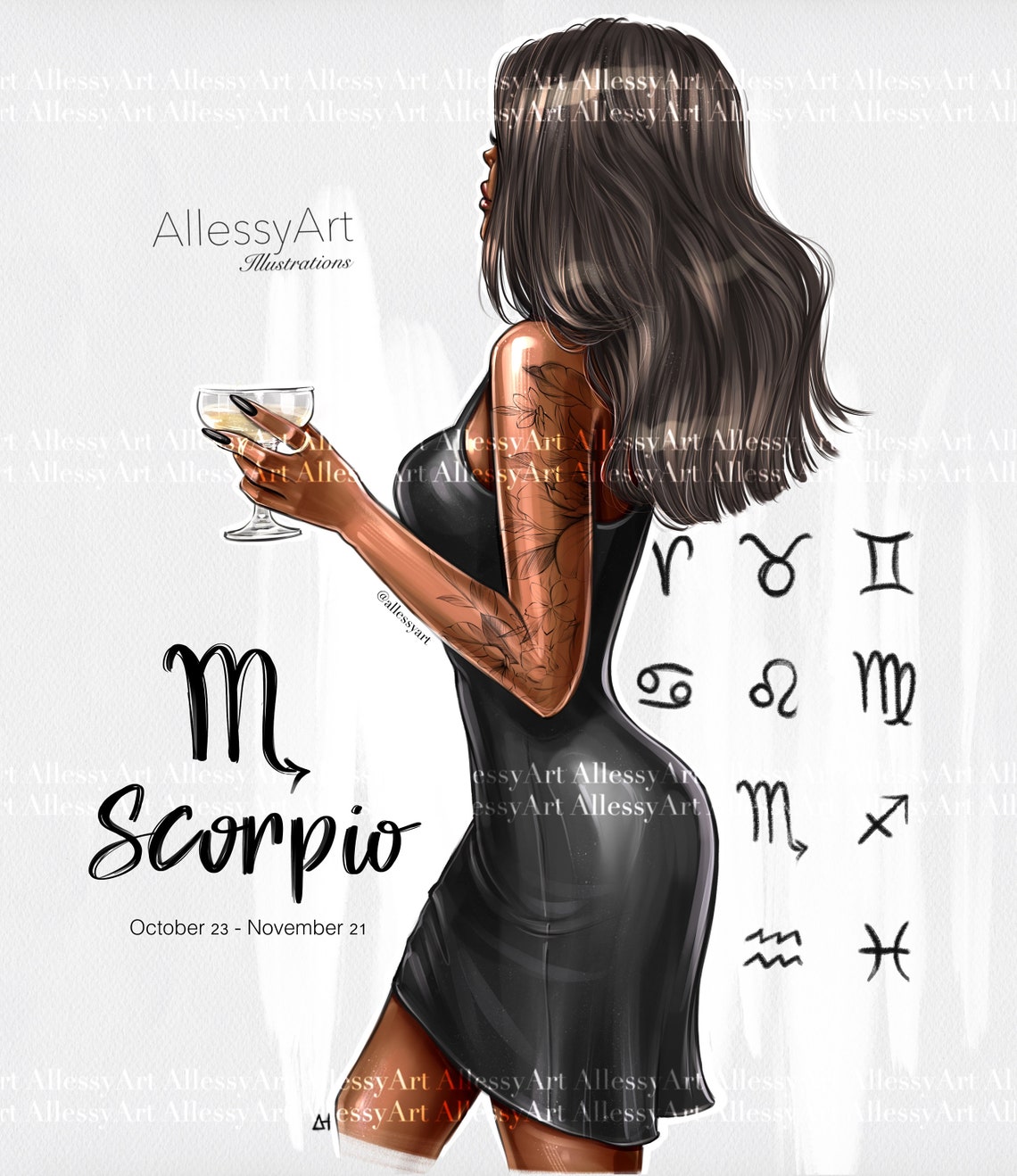 Horoscope Illustration Instant Download, Scorpio Zodiac Sign Drawing ...