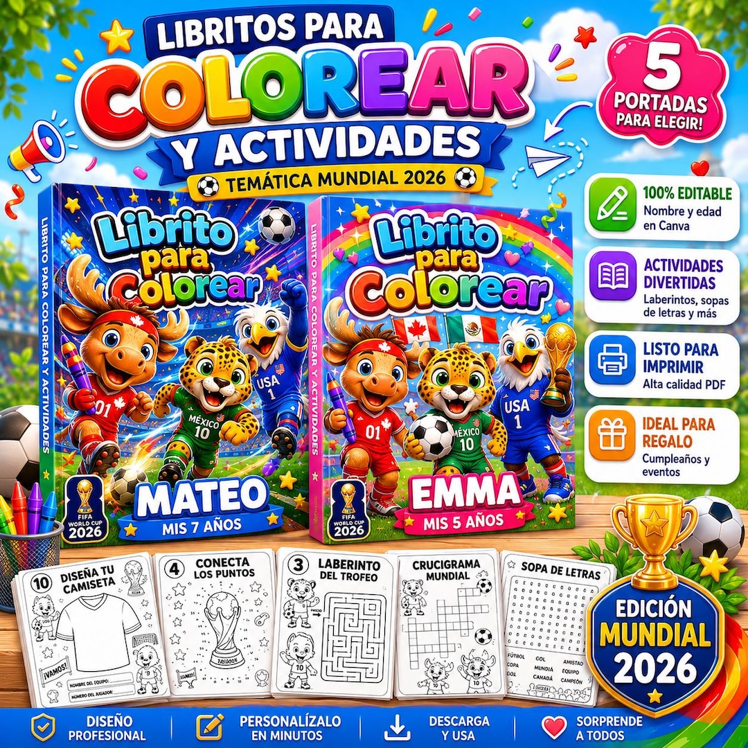 Librito para Colorear y Actividades Mundial 2026 para niños Editable en ...