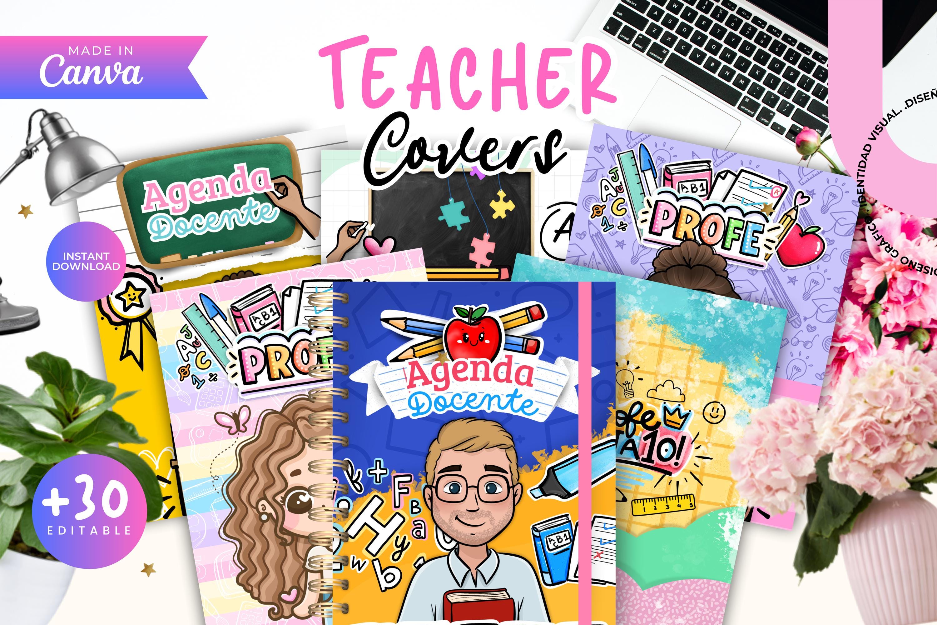 Teacher Planner Covers Bundle, Colorful Editable Designs (digital ...
