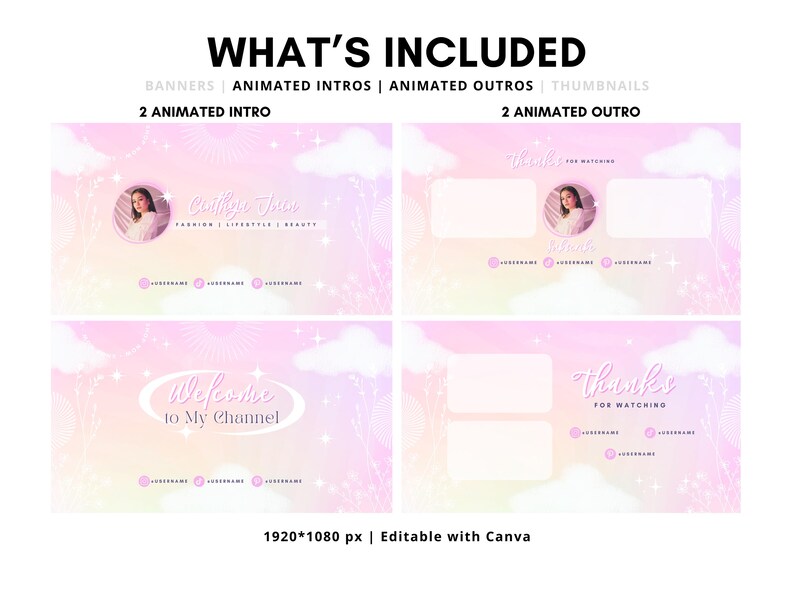 Pink Youtube Branding Kit, Youtube Banner, Animated Youtube Intro and ...