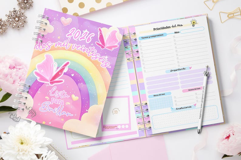 2026 Weekly Planner Canva Template, Rainbow Butterfly Theme (digital ...