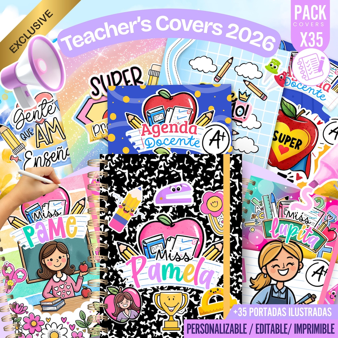 Editable Teacher Planner Covers Bundle 2026, Personalized School ...