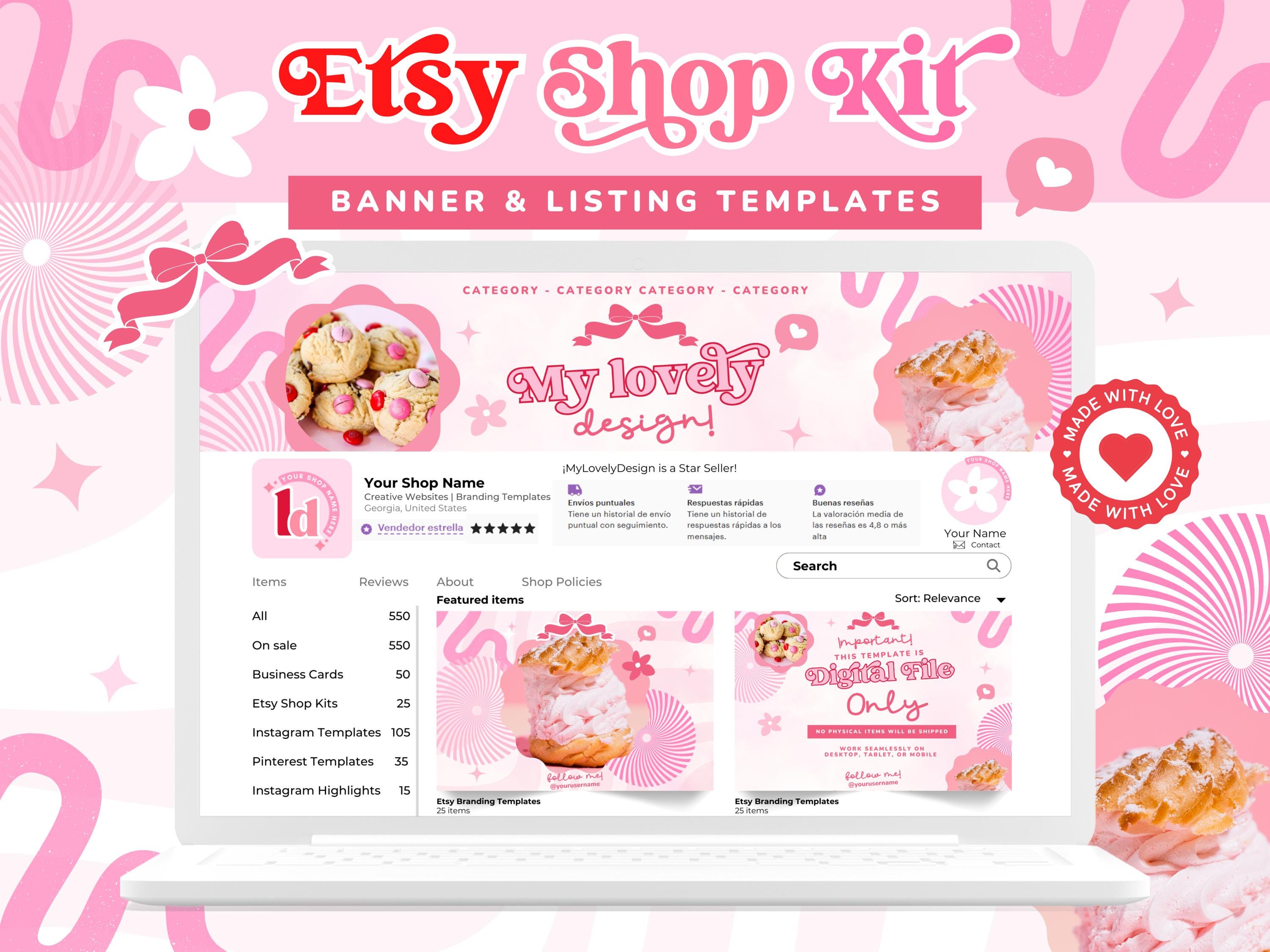 Valentine's Day Etsy Shop Branding Kit, Editable Templates (digital ...