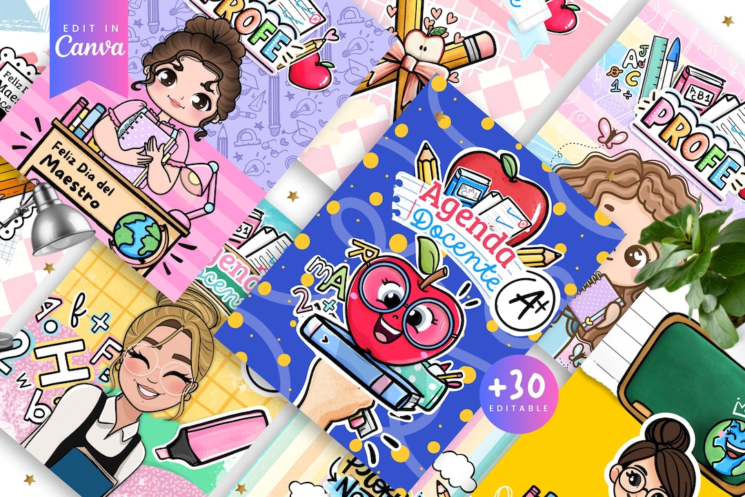 Colorful and Editable Teacher Planner Covers Bundle 2025 Template ...