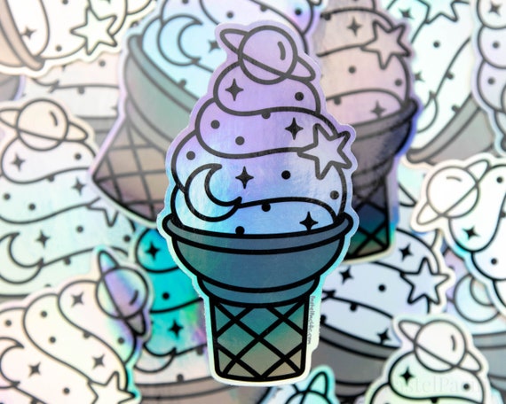 Galaxy Ice Cream Cone Holographic Big Cute Vinyl Sticker - Etsy