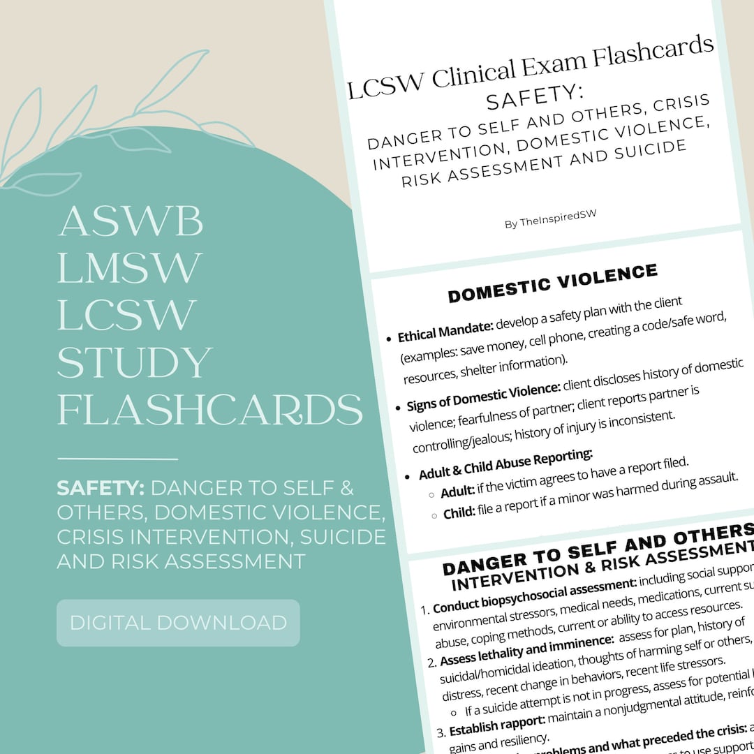 LMSW/LCSW Exam Flashcards - Safety and Risk Assessment | ASWB Exam ...