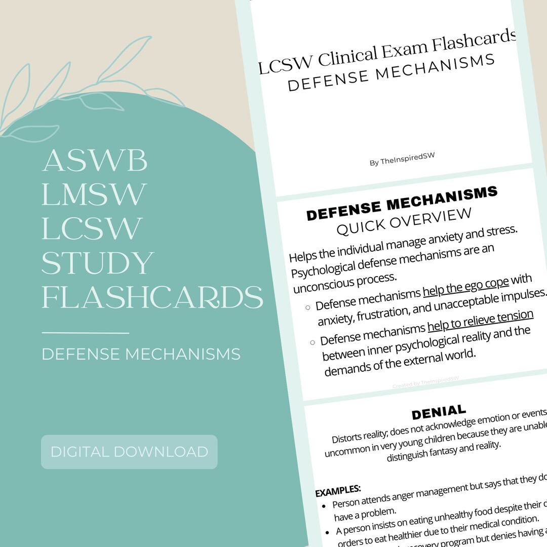 LMSW/LCSW Exam Flashcards - Defense Mechanisms | ASWB Exam Study ...