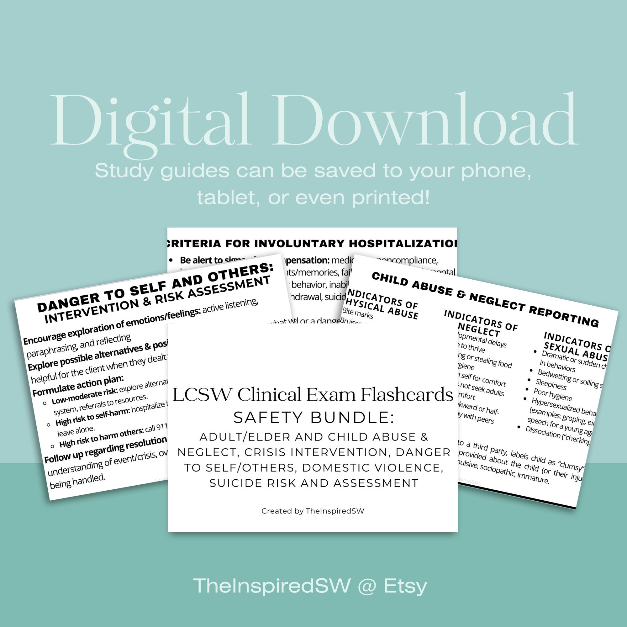LMSW/LCSW Exam Flashcards - Safety Bundle | ASWB Exam Study Material ...