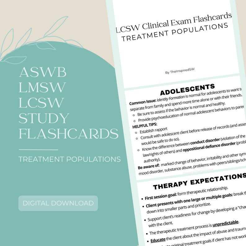 LMSW/LCSW Exam Flashcards - Treatment Populations | ASWB Exam Study ...