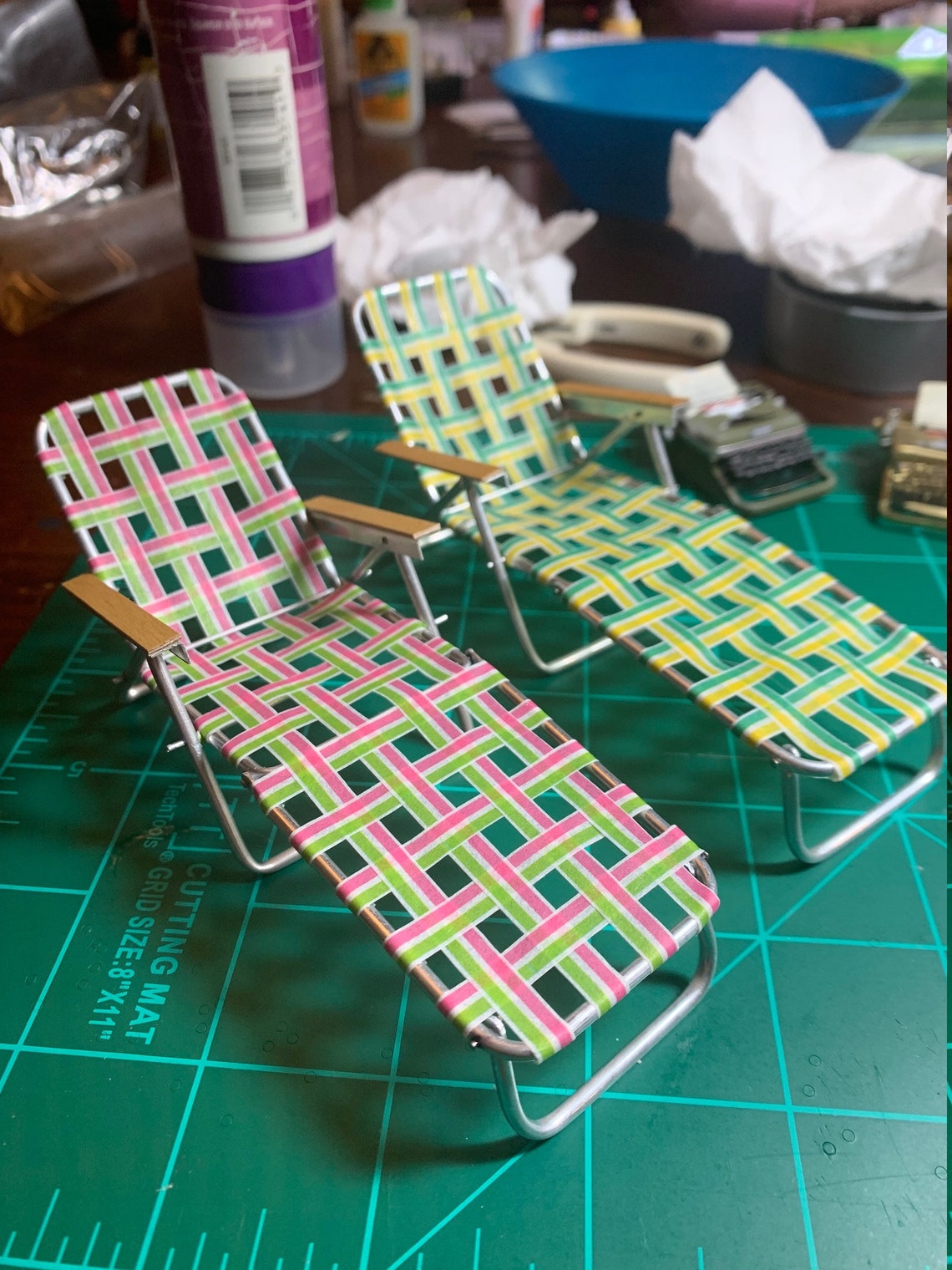 Miniature Chaise Lounge Real Aluminum With Colored Strapping (choice of ...