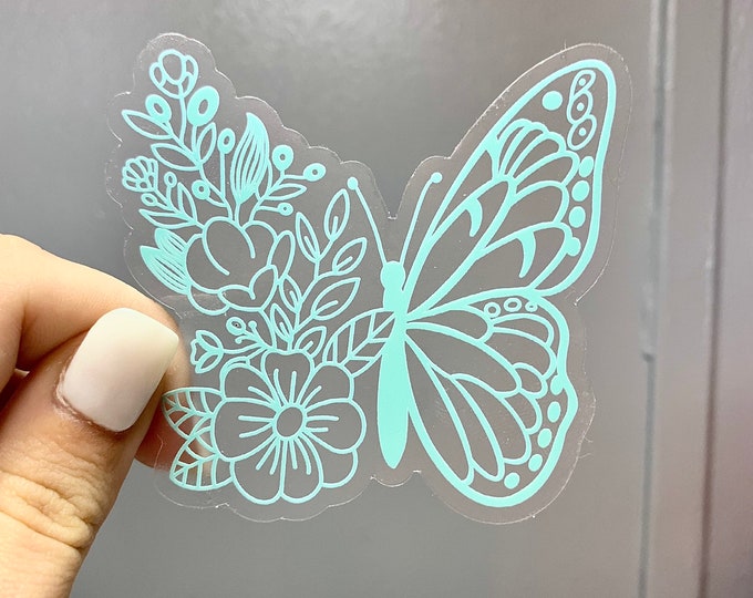 Clear Blue Butterfly Sticker, Butterfly Floral Sticker, Laptop Stickers ...