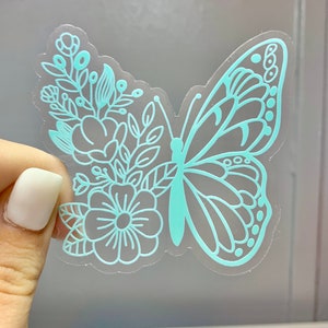 Clear Blue Butterfly Sticker, Butterfly Floral Sticker, Laptop Stickers ...