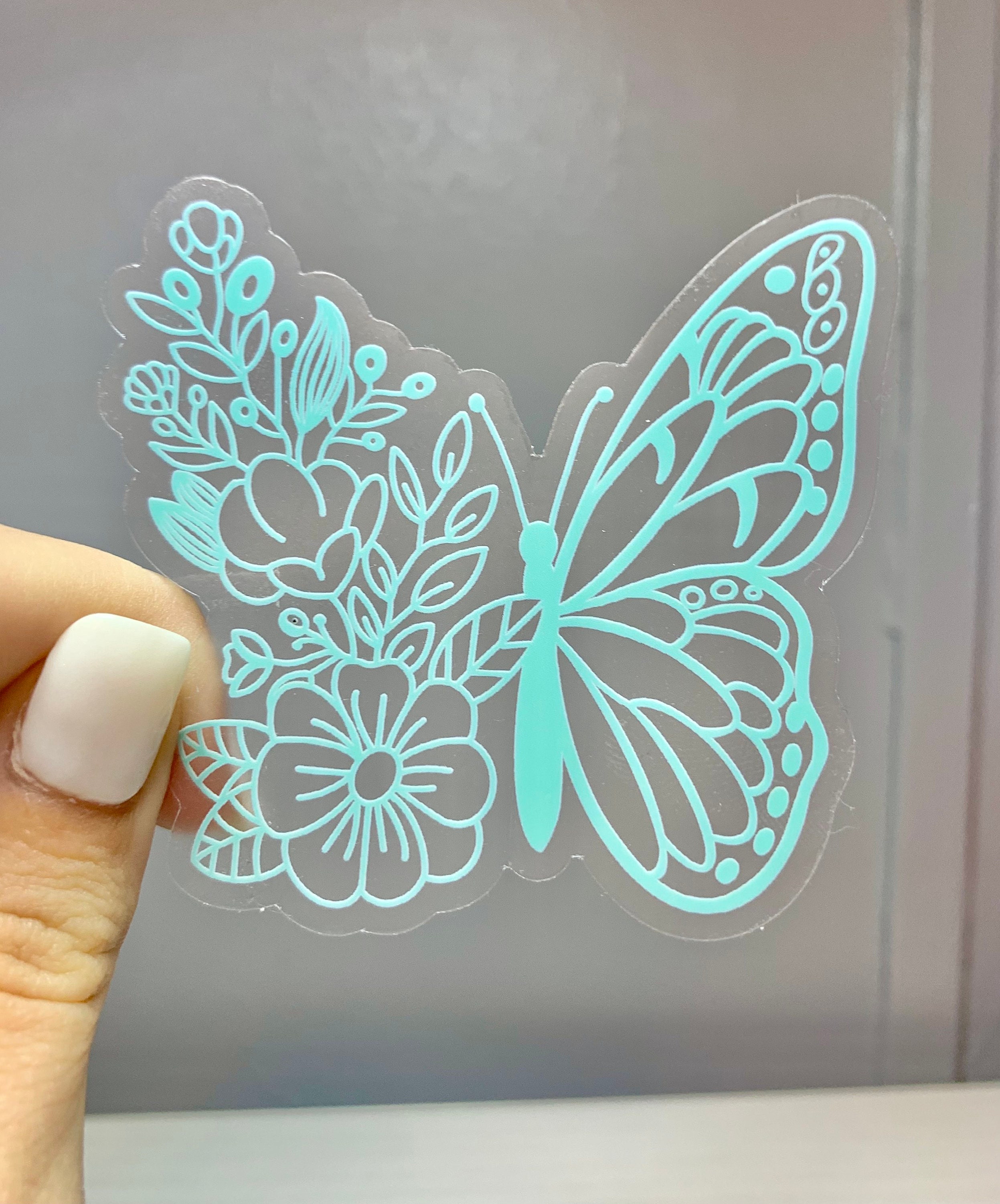 Clear Blue Butterfly Sticker Butterfly Floral Sticker Laptop - Etsy