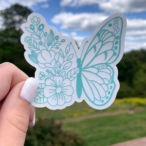Clear Blue Butterfly Sticker, Butterfly Floral Sticker, Laptop Stickers ...