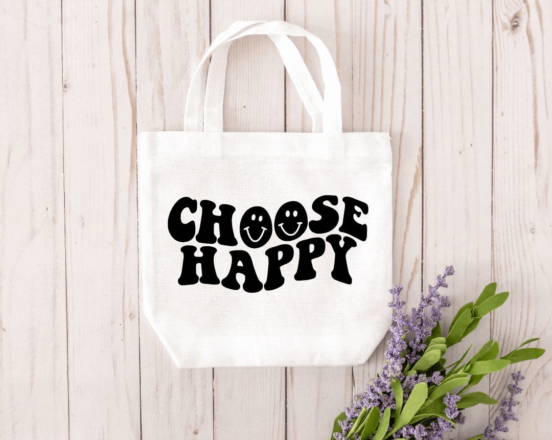 Choose Happy Canvas Tote Bag, Smiley Face Tote Bag, Reusable Tote Bag ...
