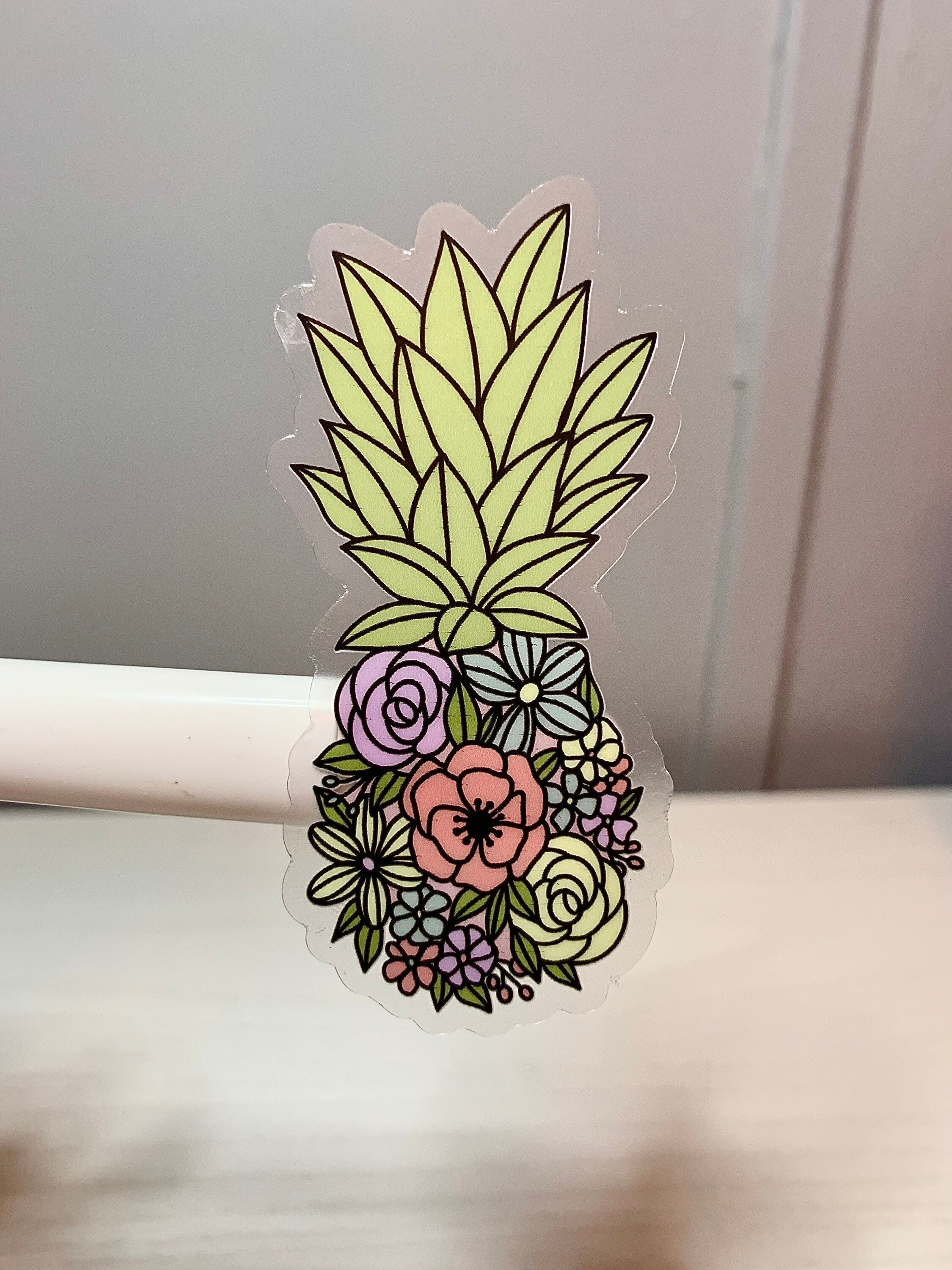 Clear Floral Pineapple Sticker Pineapple Sticker Laptop - Etsy