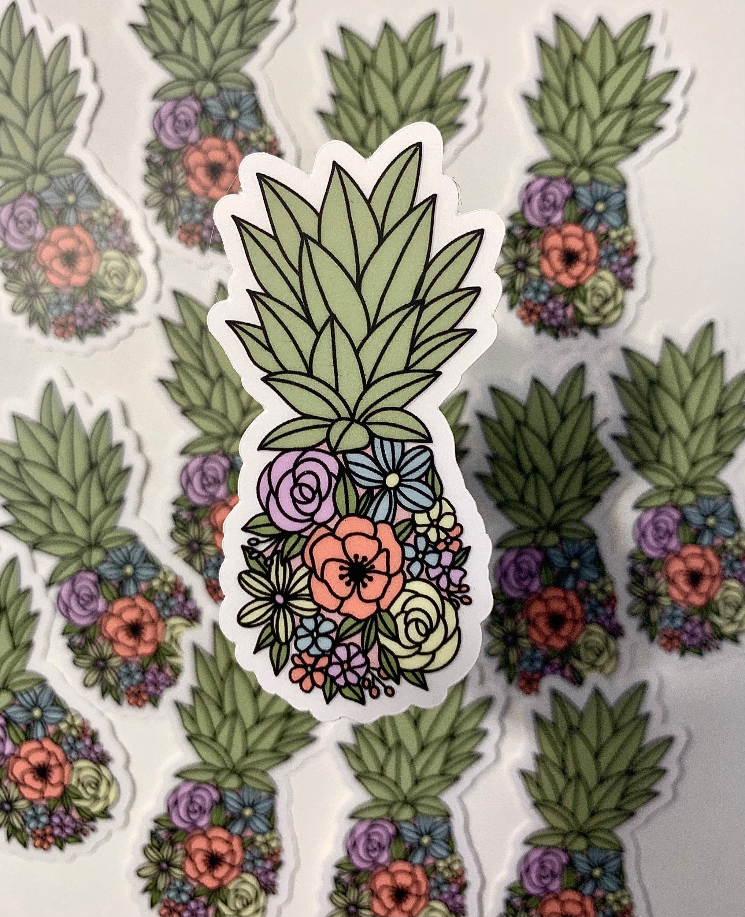 Clear floral pineapple sticker pineapple sticker laptop | Etsy