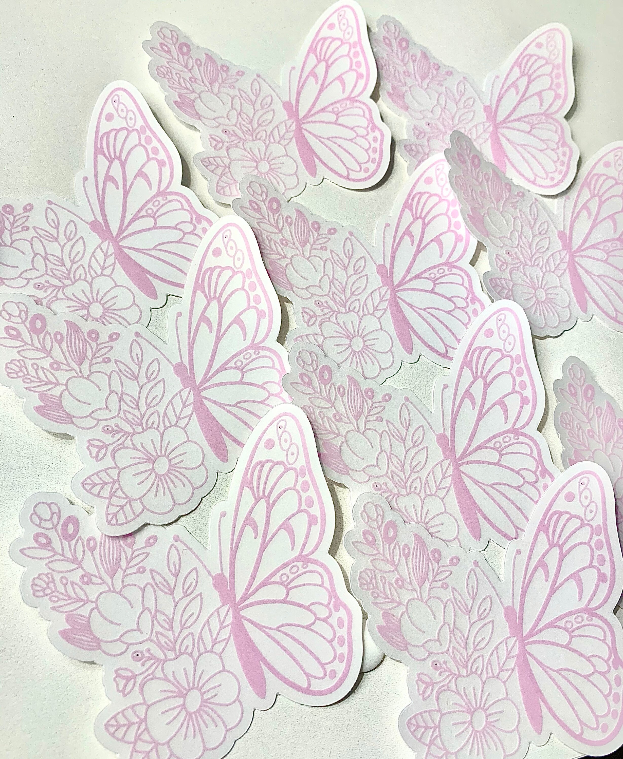 Clear Pink Butterfly Sticker Butterfly Floral Sticker Laptop - Etsy