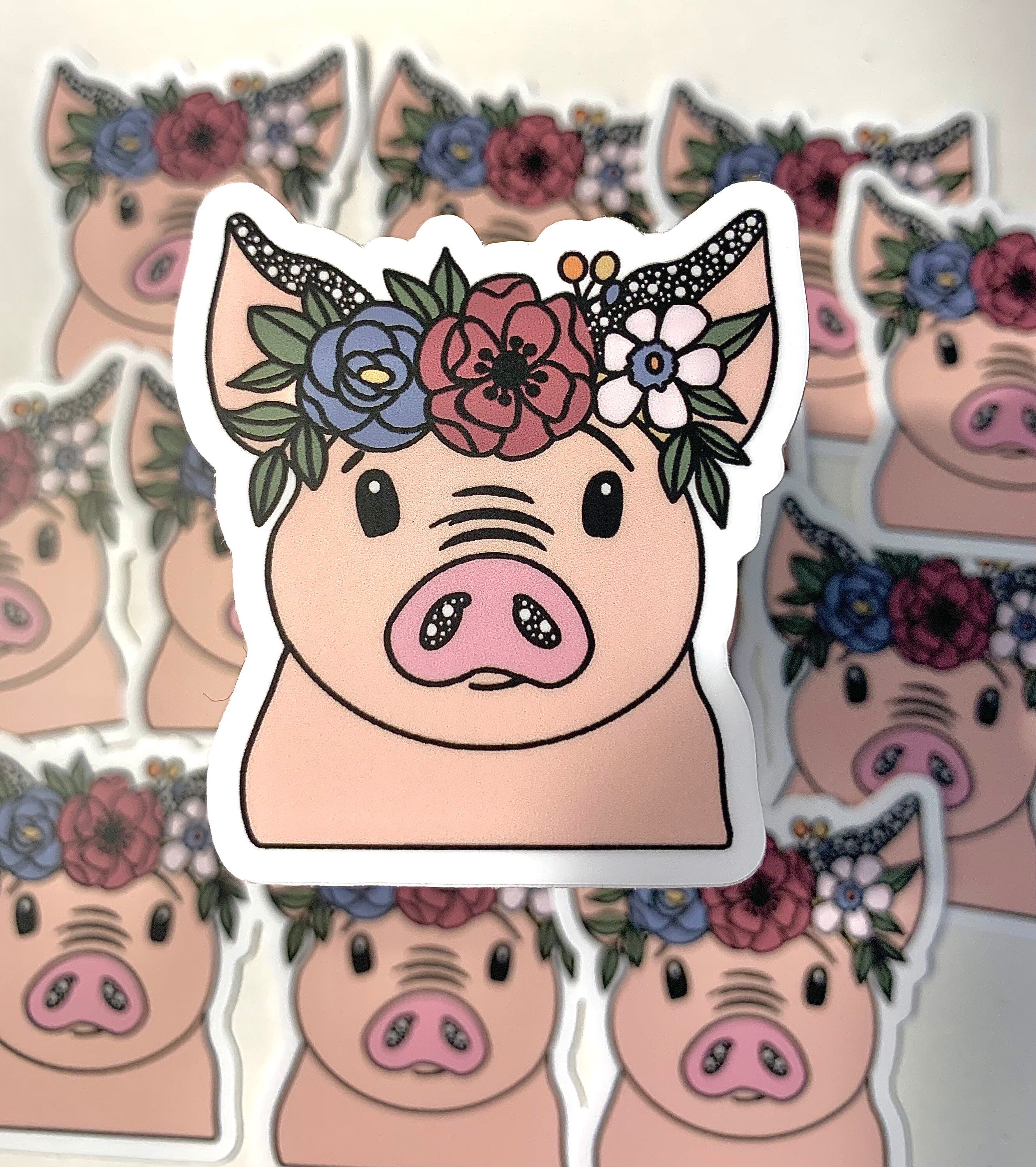 Pig Sticker Waterproof Sticker Floral Pig Sticker Pig - Etsy