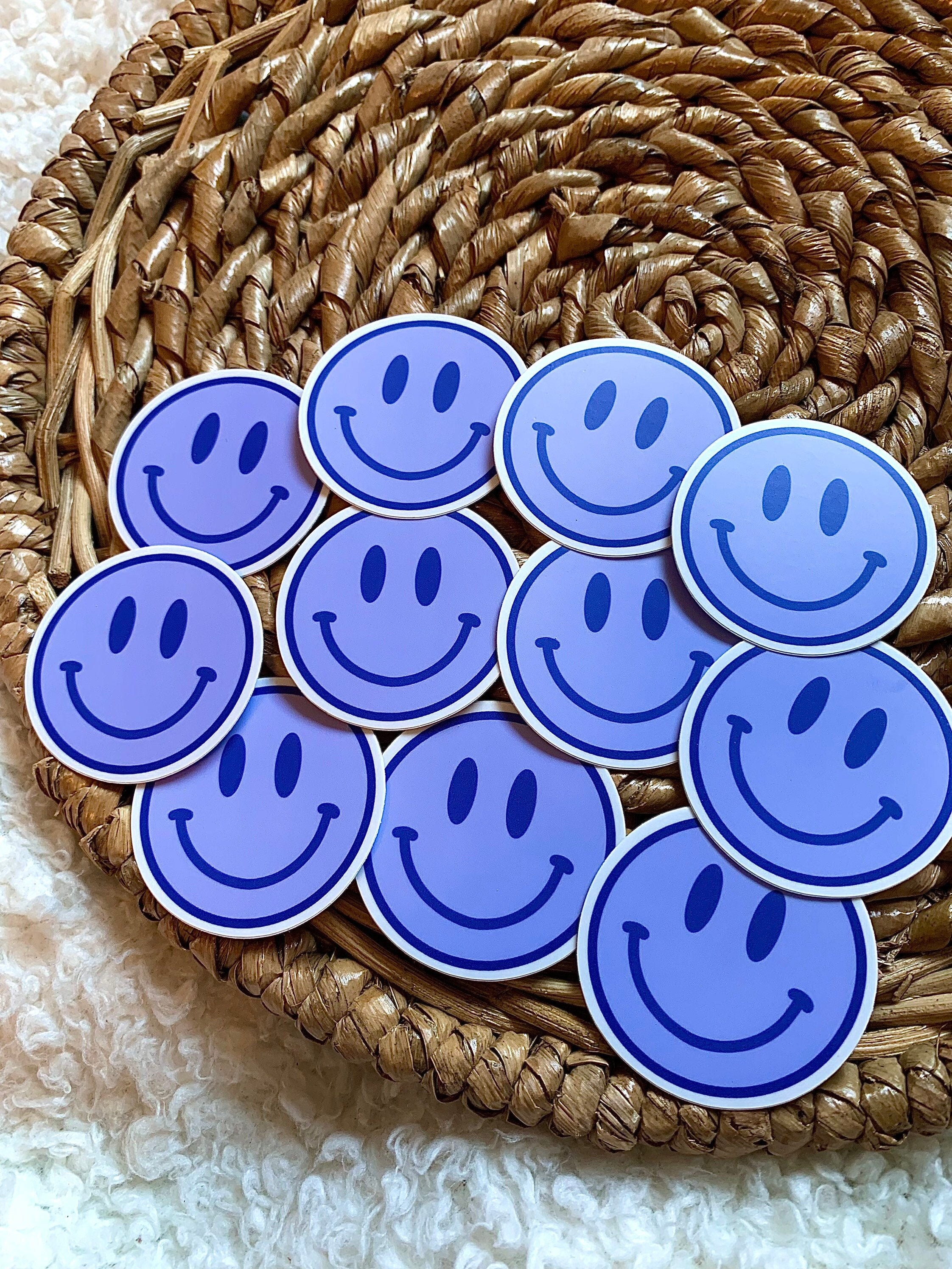Blue smiley face sticker water bottle sticker laptop | Etsy