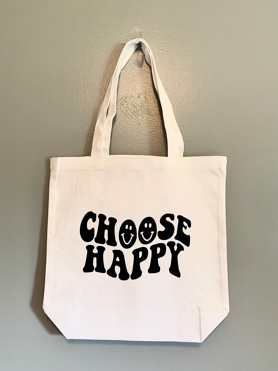 Choose Happy Canvas Tote Bag Smiley Face Tote Bag Reusable - Etsy