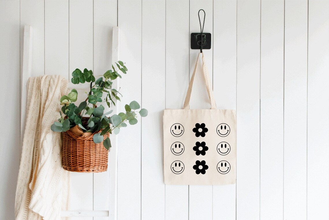 Smiley Face Retro Flower Tote Bag Smiley Face Tote Retro - Etsy