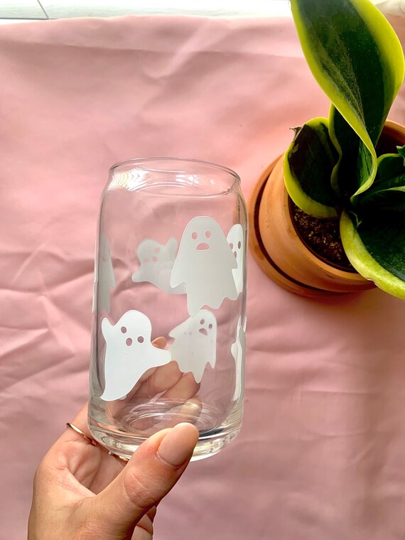 Ghost Glass Can Cute Ghost Coffee Cup Fall Glass Cans Fall - Etsy