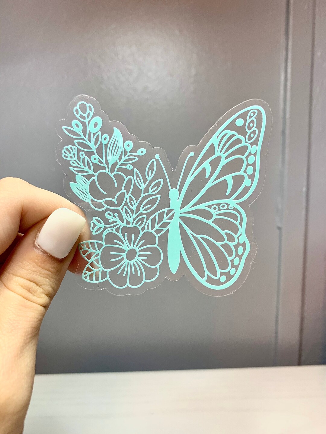 Clear Blue Butterfly Sticker Butterfly Floral Sticker Laptop - Etsy