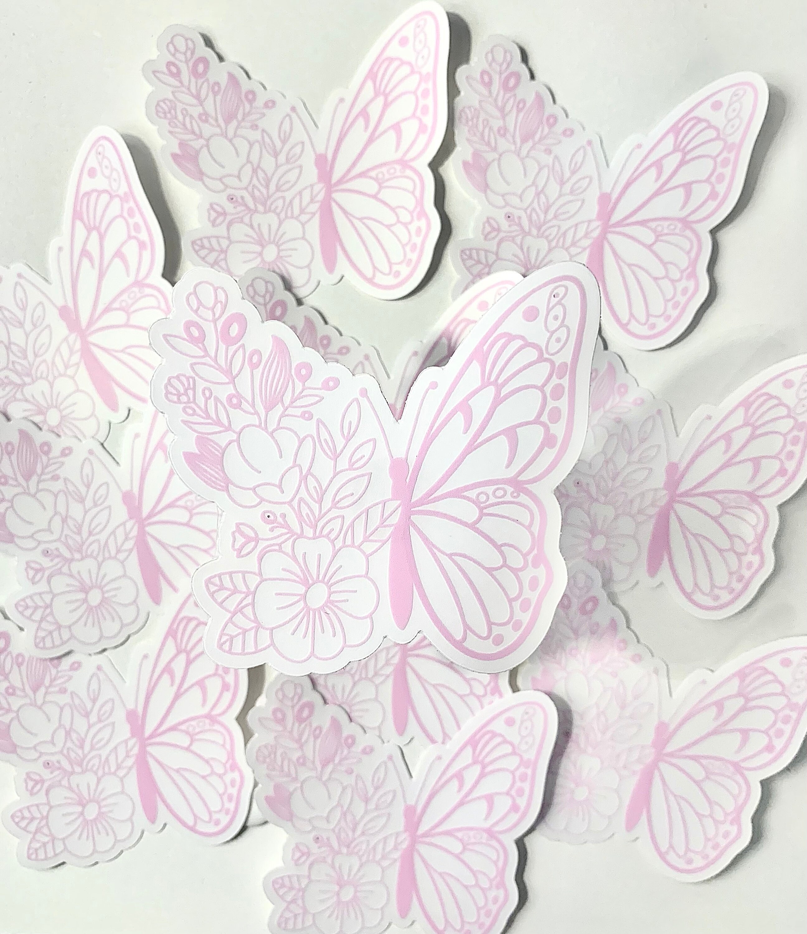 Clear Pink Butterfly Sticker Butterfly Floral Sticker Laptop - Etsy