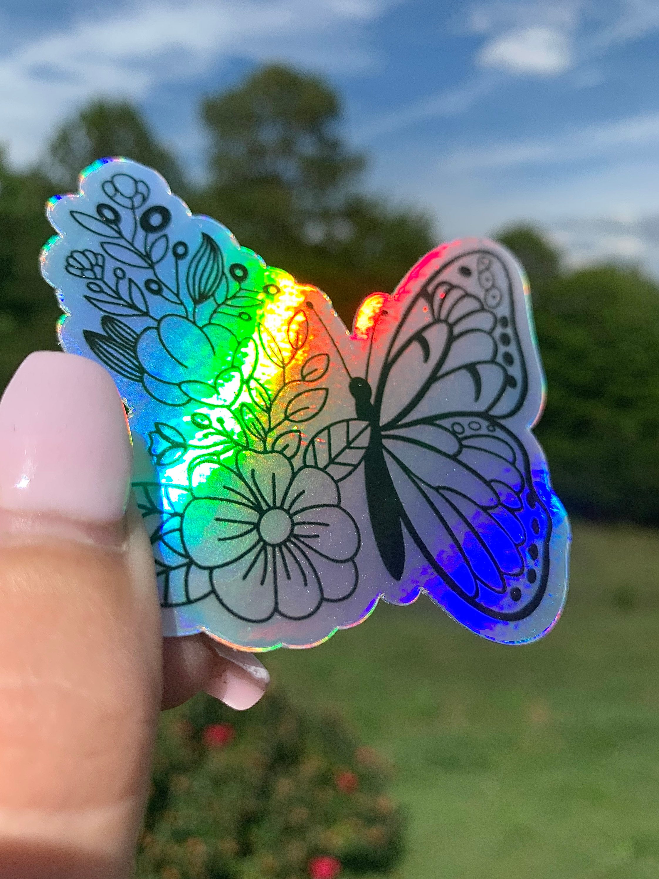 Holographic Butterfly Sticker Butterfly Floral Sticker Cute - Etsy