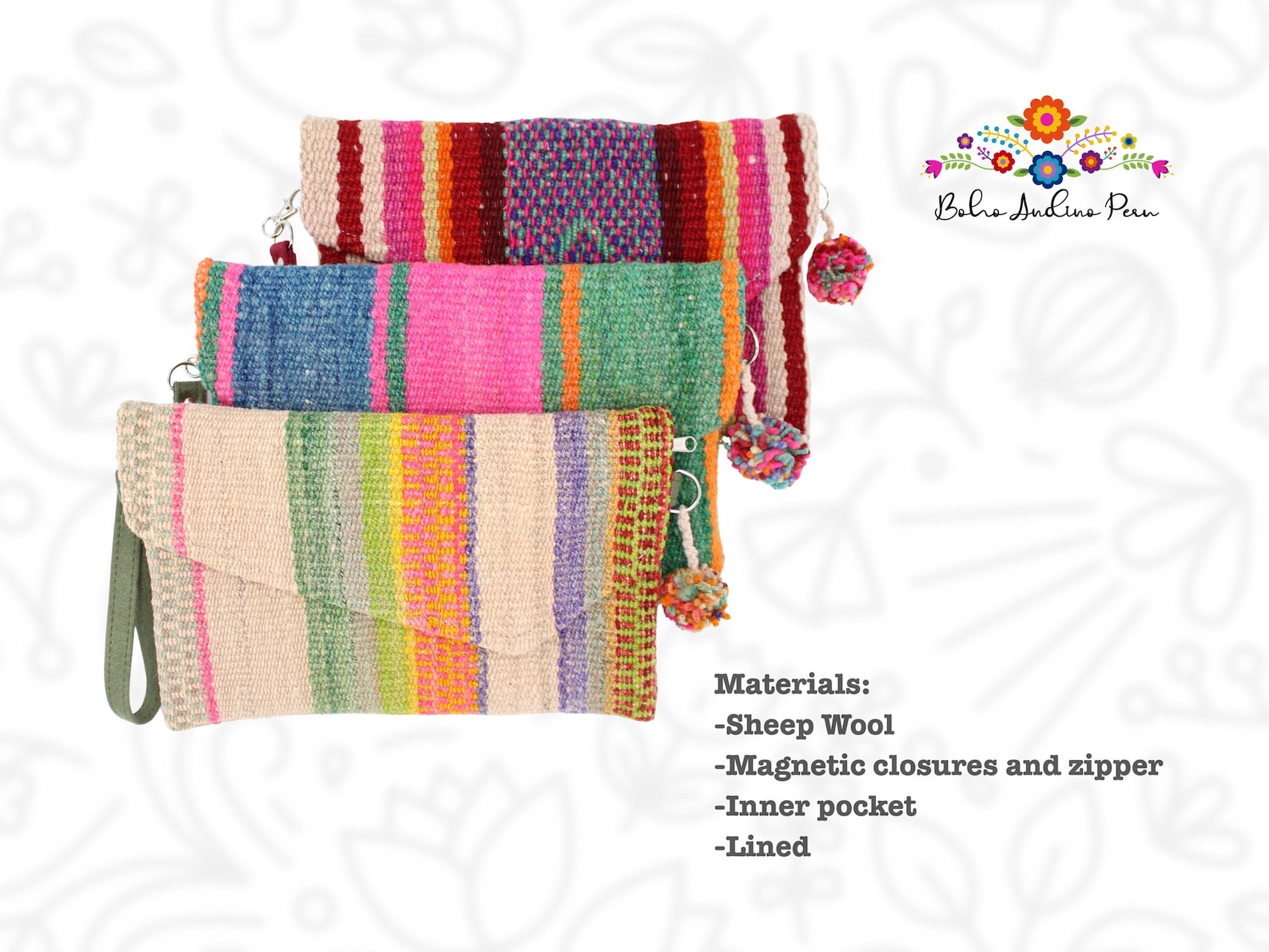 Wool Crossbody Bag Handcrafted Traditional Peruvian Purse Bohemian ...