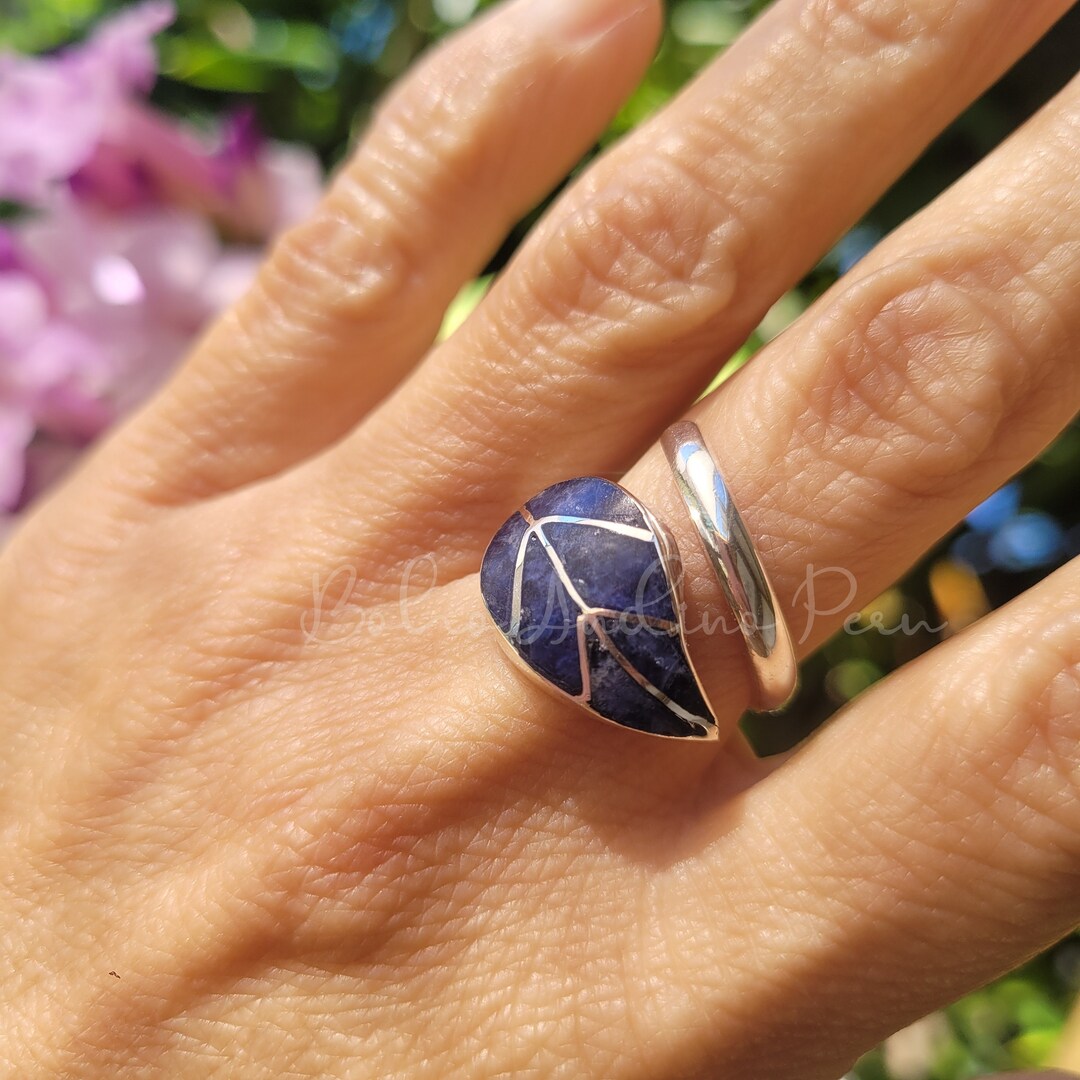 Adjustable Leaf Ring Silver With Natural Inlaid Stones Peruvian Inlaid Jewelry Handmade 950 ...