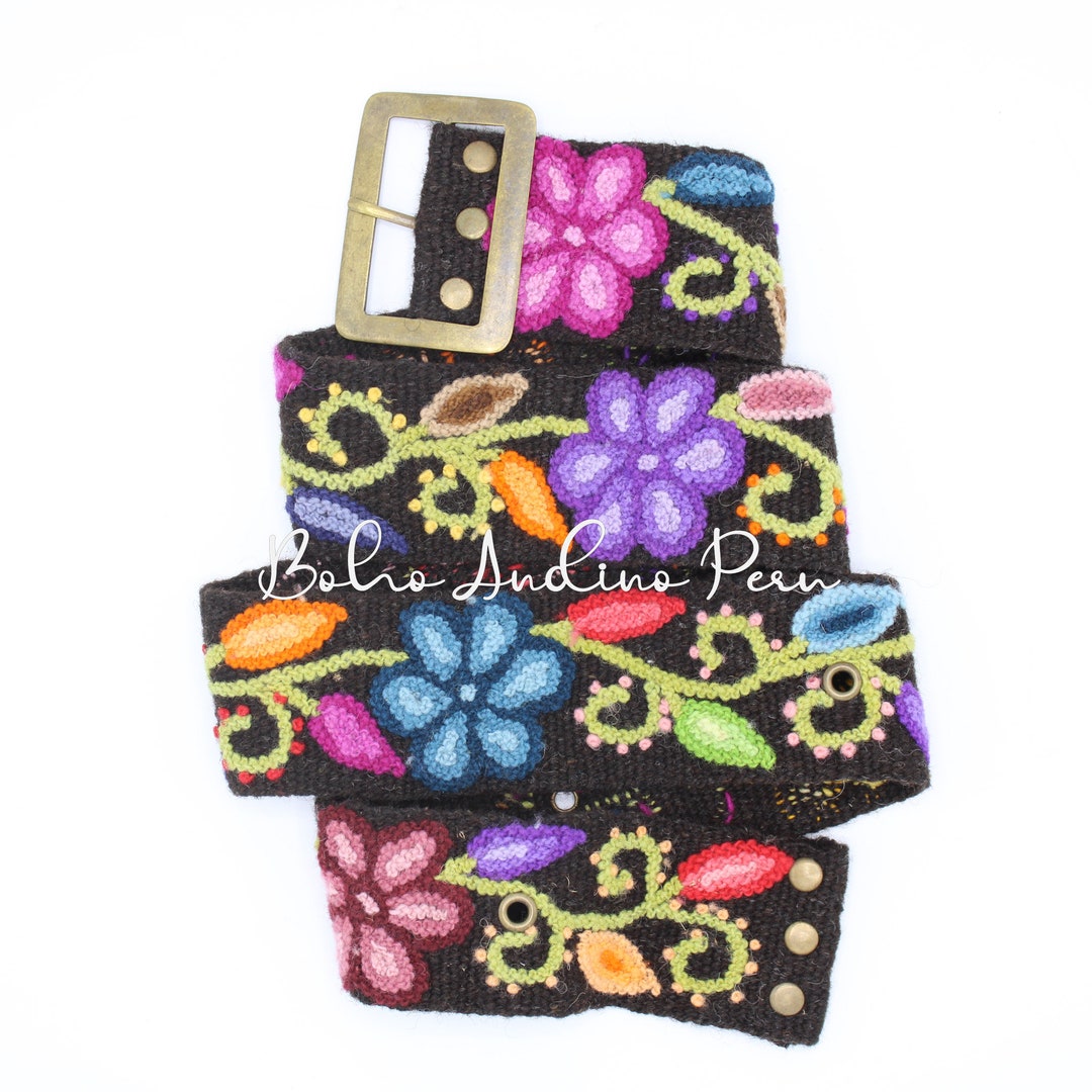Embroidered Belt Floral, Peruvian Wool Embroidery Belts, Boho Belt Wool ...
