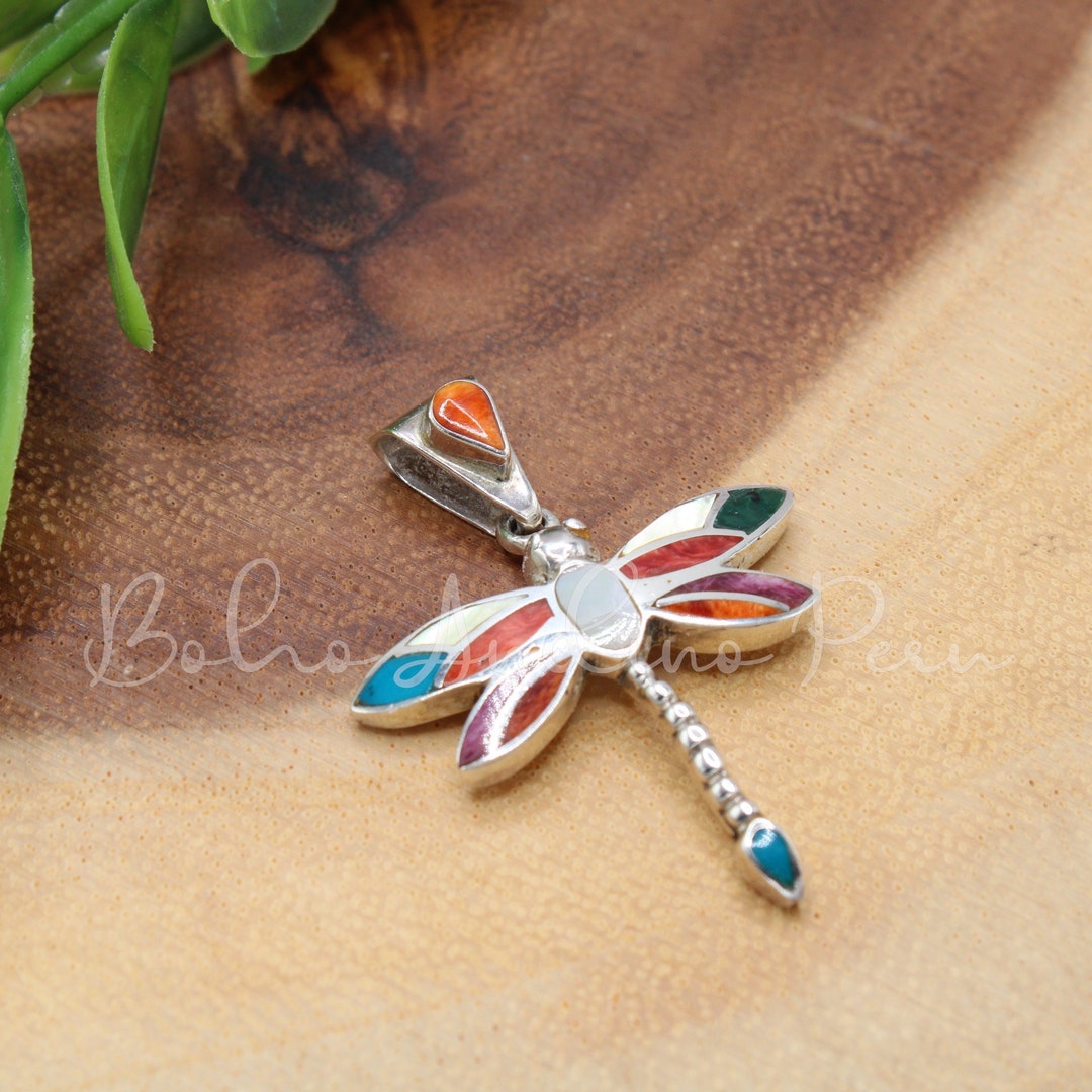 Dragonfly Pendant, Peruvian Pendant, Silver Inlaid Jewelry, Peruvian ...