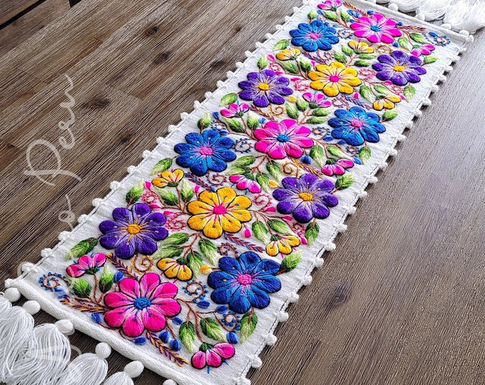 Peruvian Wool Table Runner, Boho Table Runner, Embroidery Flowers Table ...