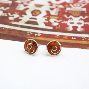 Silver Spiral Stud Earrings | Peruvian Inlaid Natural Stones Jewelry ...