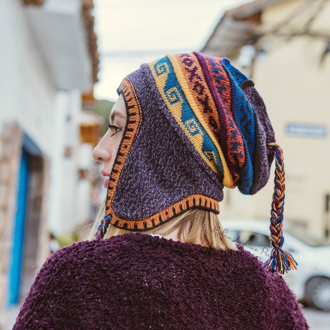 Peruvian Unisex Hat Alpaca Fine, Hat Reversible With Earflaps Luxury ...