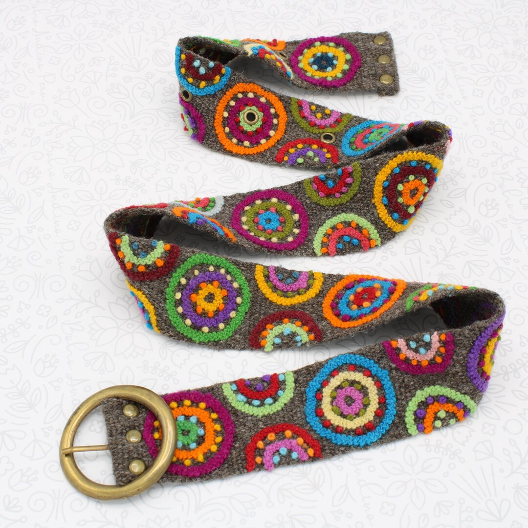 Hand Embroidered Wool Belt: Peruvian Floral Boho Accessory - Etsy
