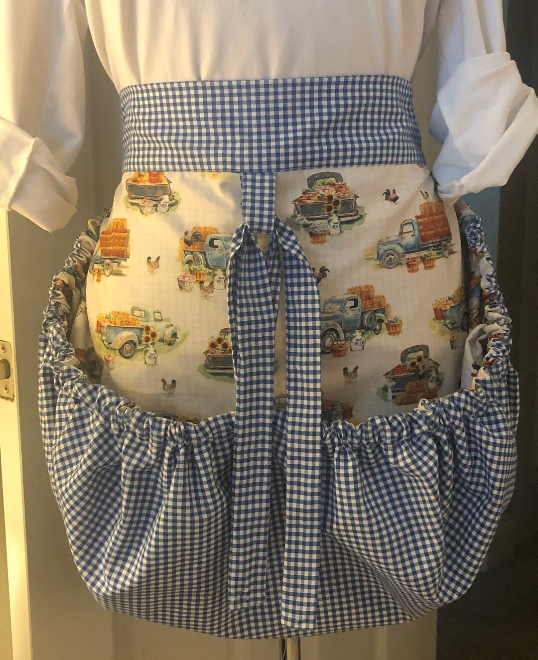 Gathering Apron-foraging Apron-blue Gingham Gathering Apron-farm Truck ...