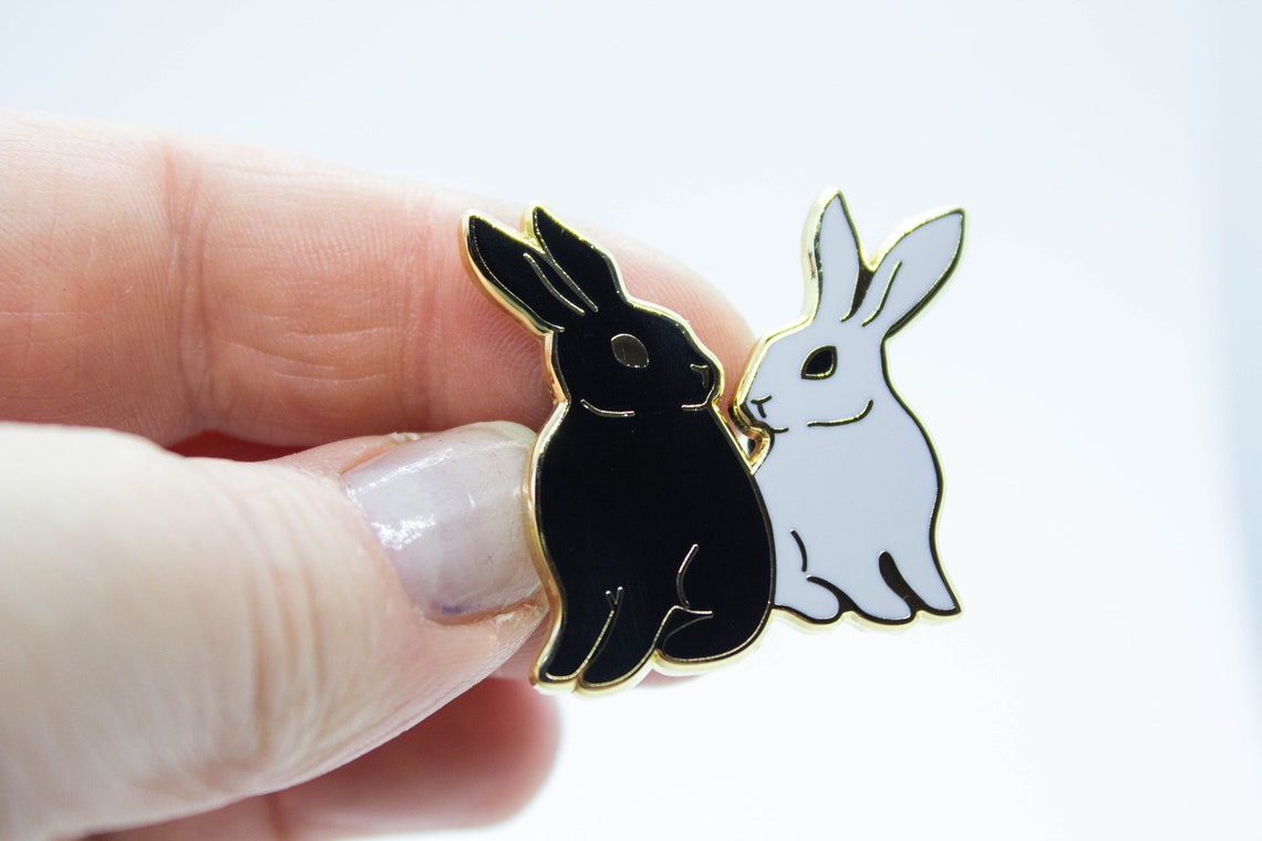 Black Rabbit White Rabbit Enamel Pin Lapel Pin Cloisonné | Etsy