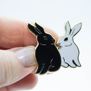 Black Rabbit White Rabbit Enamel Pin - Lapel Pin - Cloisonné Badge ...