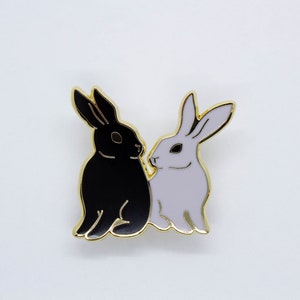 Black Rabbit White Rabbit Enamel Pin - Lapel Pin - Cloisonné Badge ...