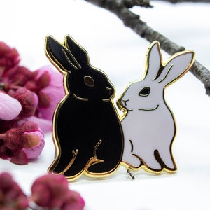 Black Rabbit White Rabbit Enamel Pin - Lapel Pin - Cloisonné Badge ...