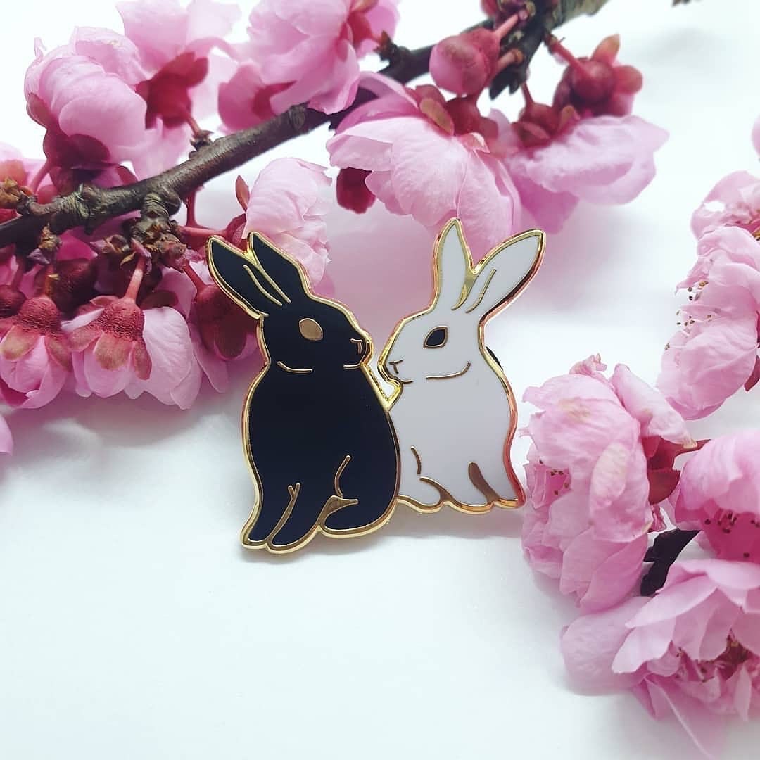 Black Rabbit White Rabbit Enamel Pin Lapel Pin Cloisonné | Etsy