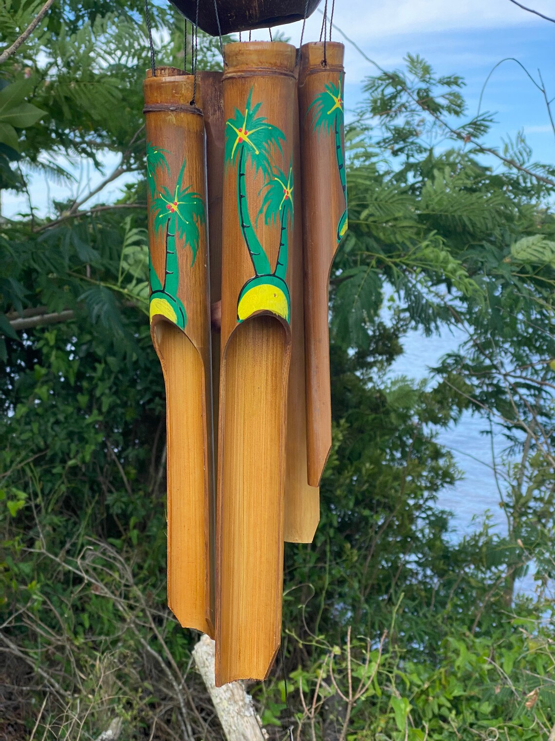 Coconut Tree Wind Chime Hand Made Hand Painted Full Coconut | Etsy