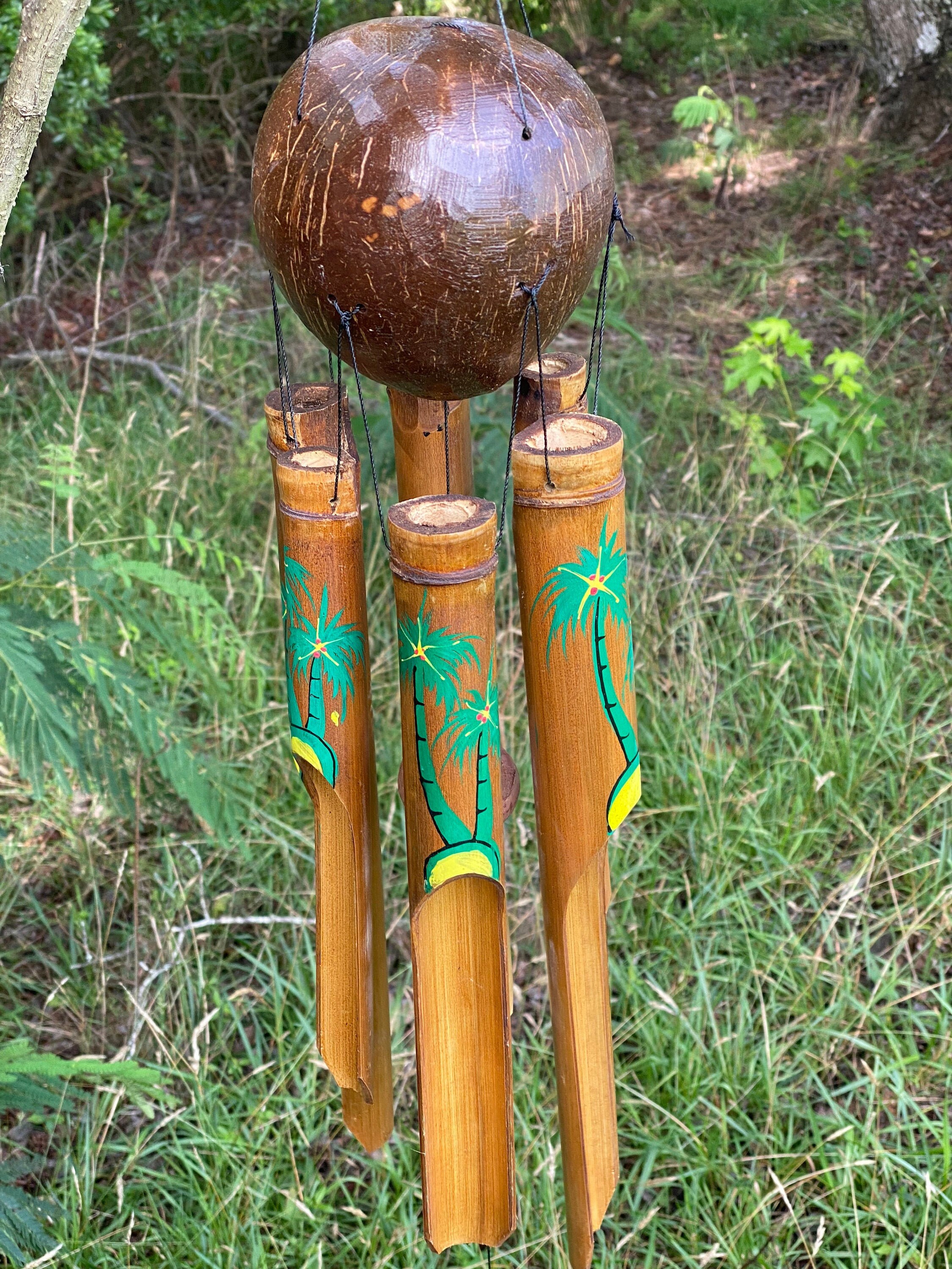 Coconut Tree Wind Chime Hand Made Hand Painted Full Coconut - Etsy