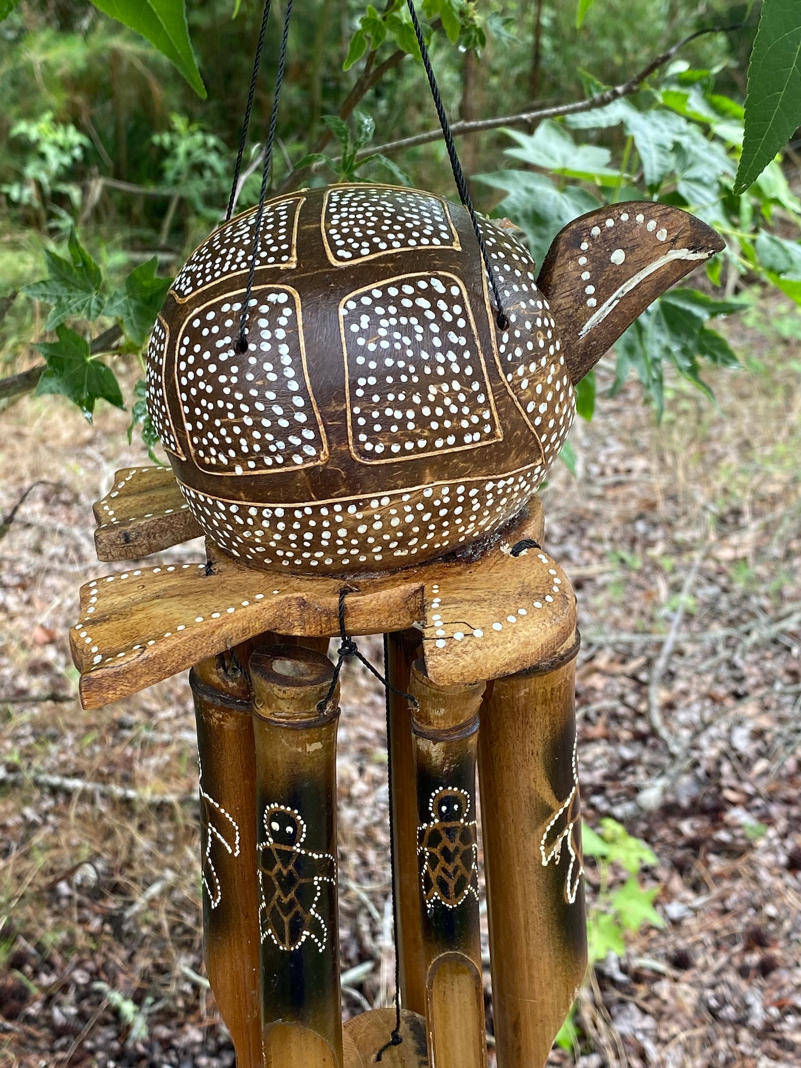 Turtle Wind Chime Hand Made Artist Painted Coconut Bamboo - Etsy