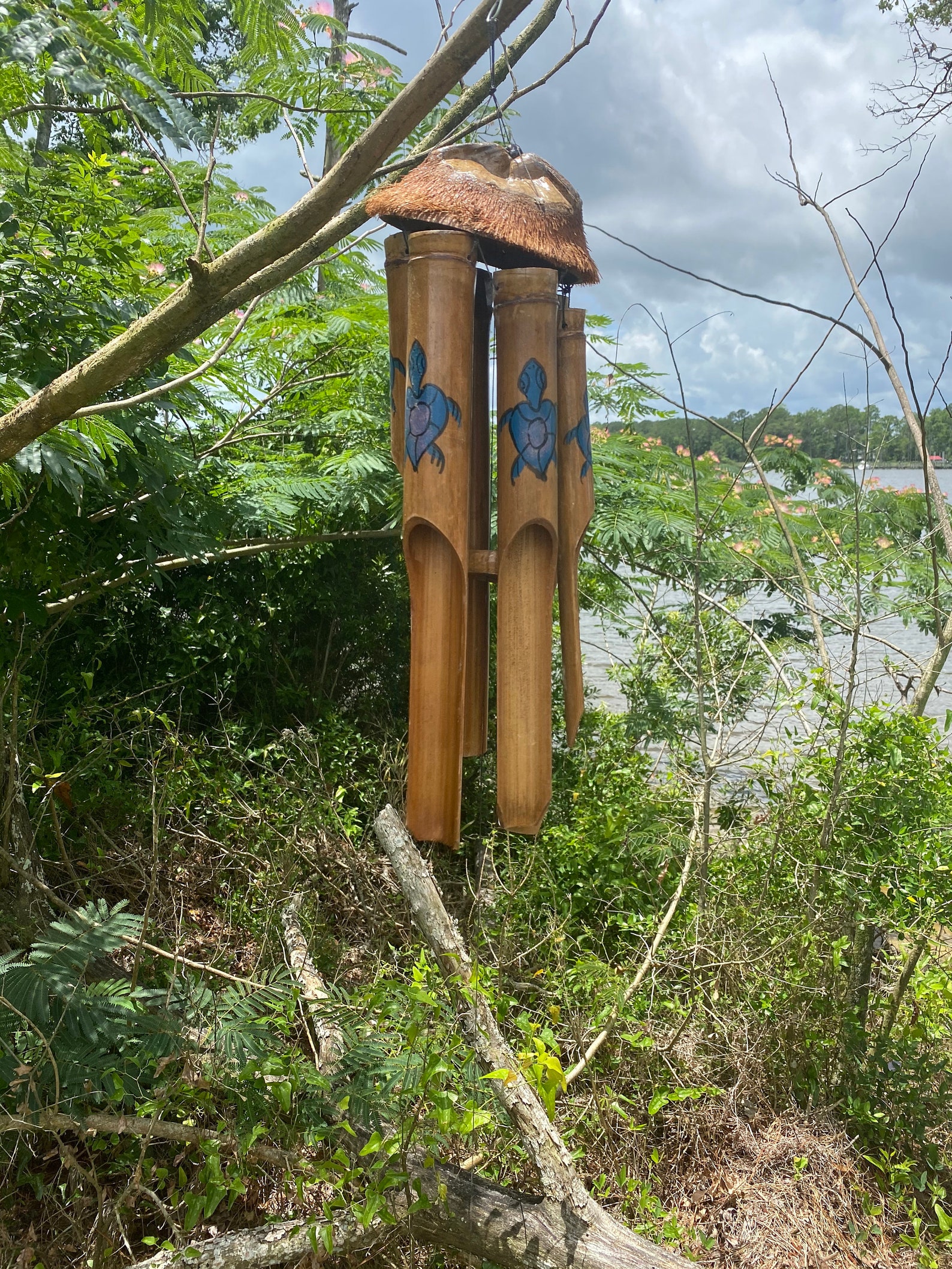Sea Turtle Wind Chime Hand Made Hand Painted Blue Bamboo/coconut - Etsy